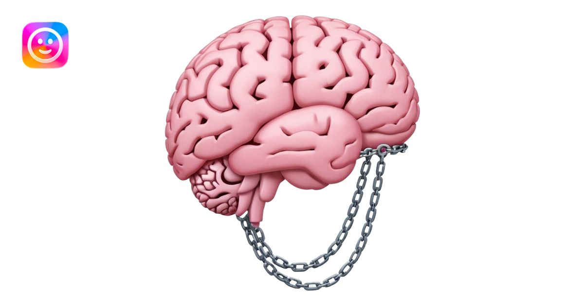 pink brain, chained up by 2 cross section chains, side view emoji | AI ...
