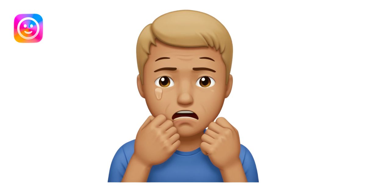Crying man with his fist holding to his mouth emoji | AI Emoji Generator