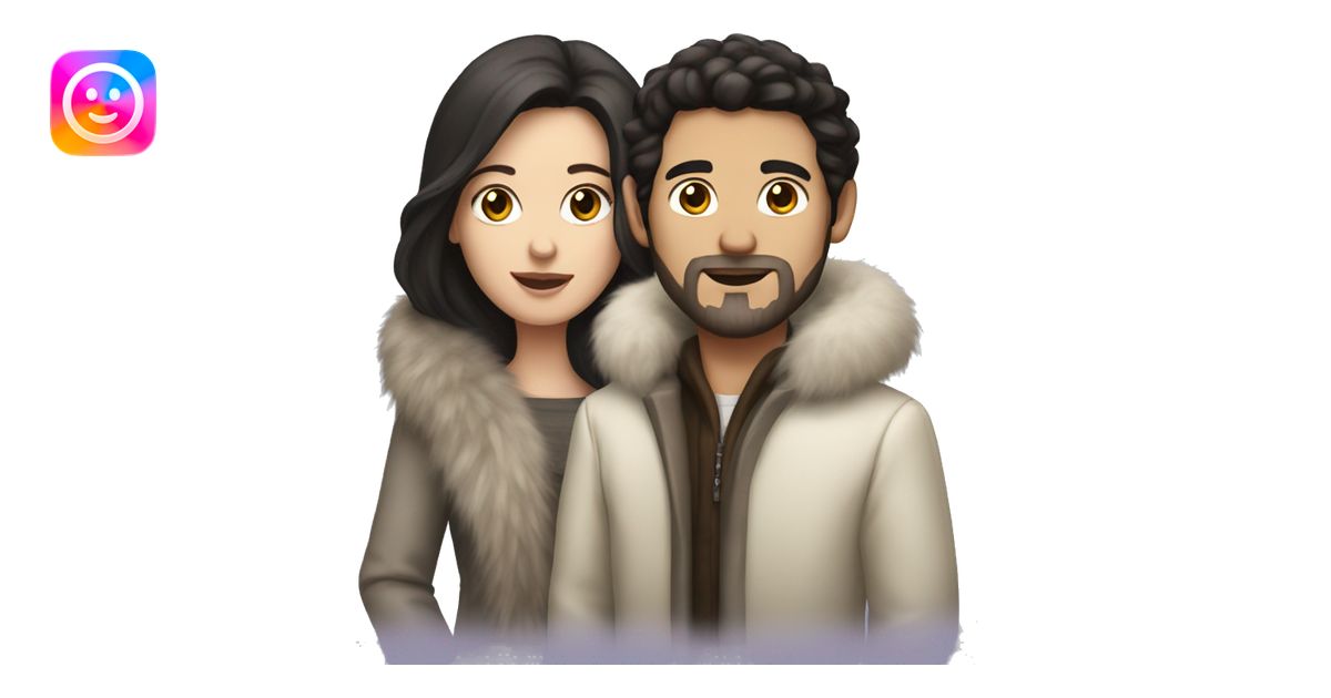 Dark haired White couple in long fur coats emoji | AI Emoji Generator