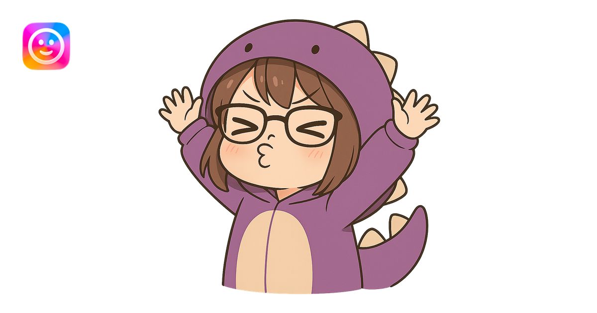 Chibi anime style gamer girl with glasses, brown hair, dark purple eyes ...