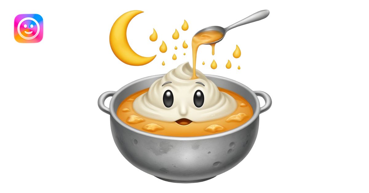 moon with droopy eyes being stirred like soup emoji | AI Emoji Generator