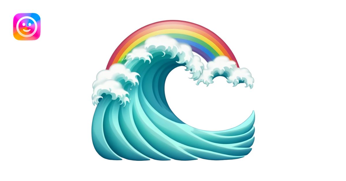 An ocean wave emoji with a rainbow emerging above it, representing ...