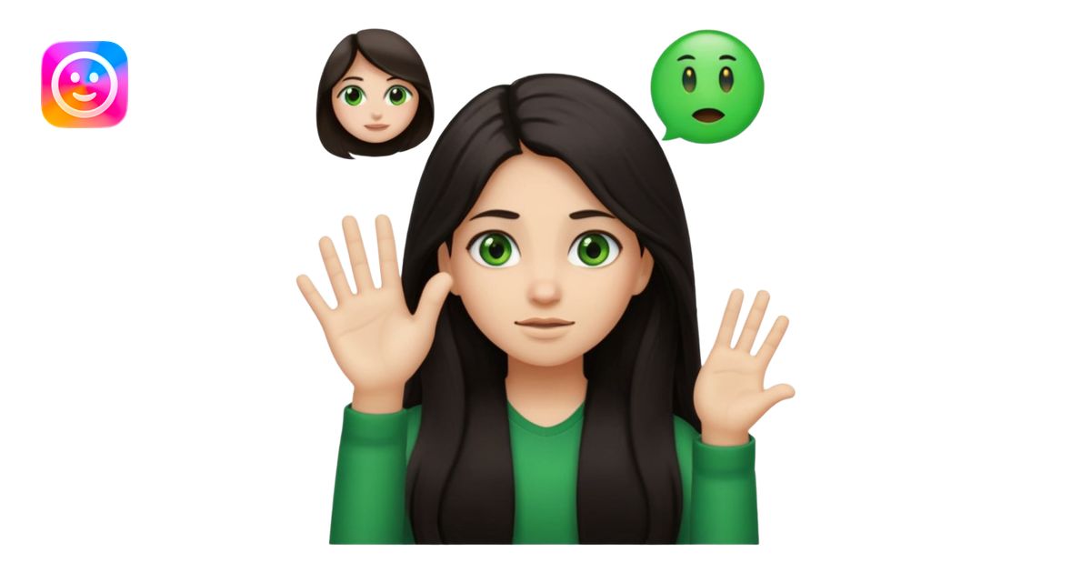 Animated girl dark long hair green eyes emoji with duh facial ...