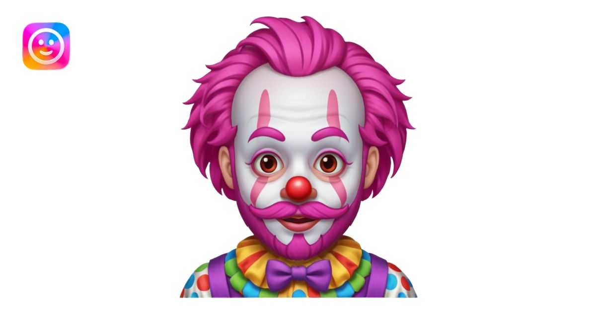 clown with beard, clown outfit, pink hair emoji | AI Emoji Generator