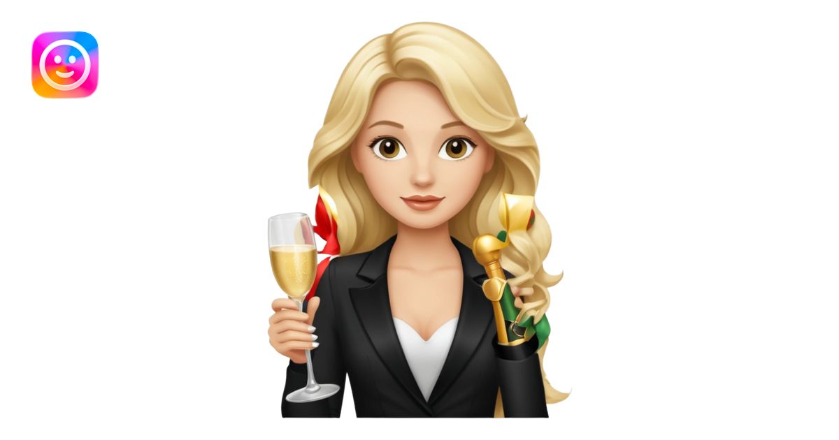 Glamorous blonde lady holding champagne bottle, long hair emoji | AI ...