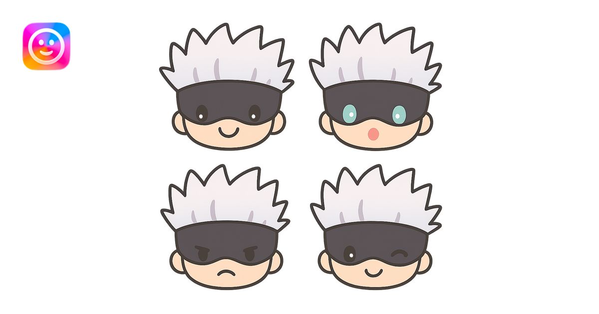 Create four different emojis of Satoru Gojo in a cute kawaii style with ...