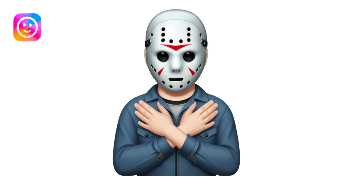 a cartoon image of Jason Voorhees, looking cute, with his hands clasped ...