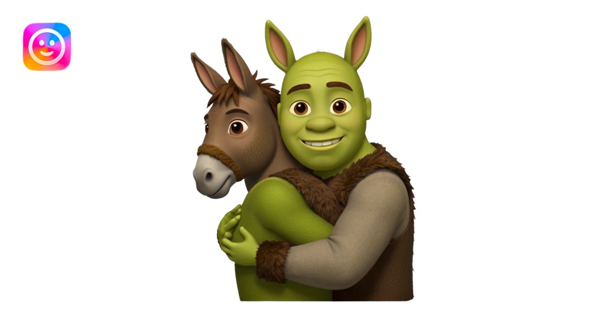 shreck hugging donkey emoji | AI Emoji Generator