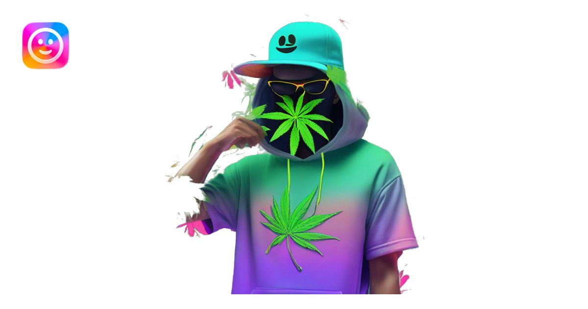 Hemp leaves Multicoloured neon person smoking wearing hoodie dancing ...