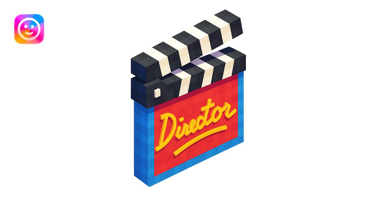 voxel style movie clapperboard with a cursive director's signature ...