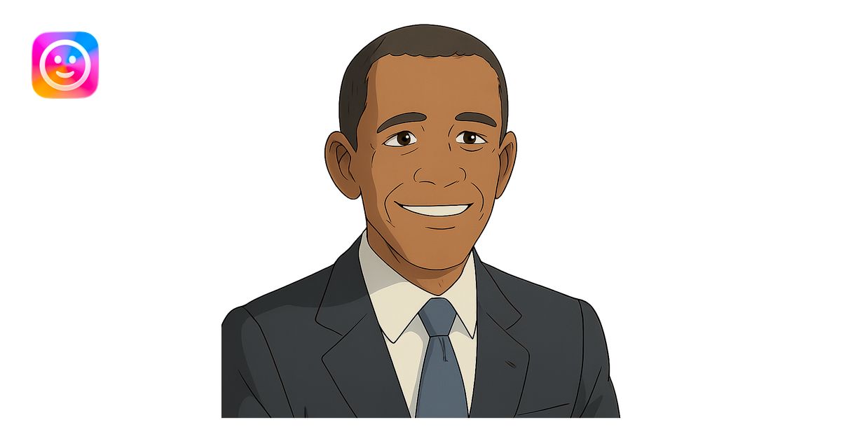 friendly expression portrait of Barack Obama in Ghibli animation style ...