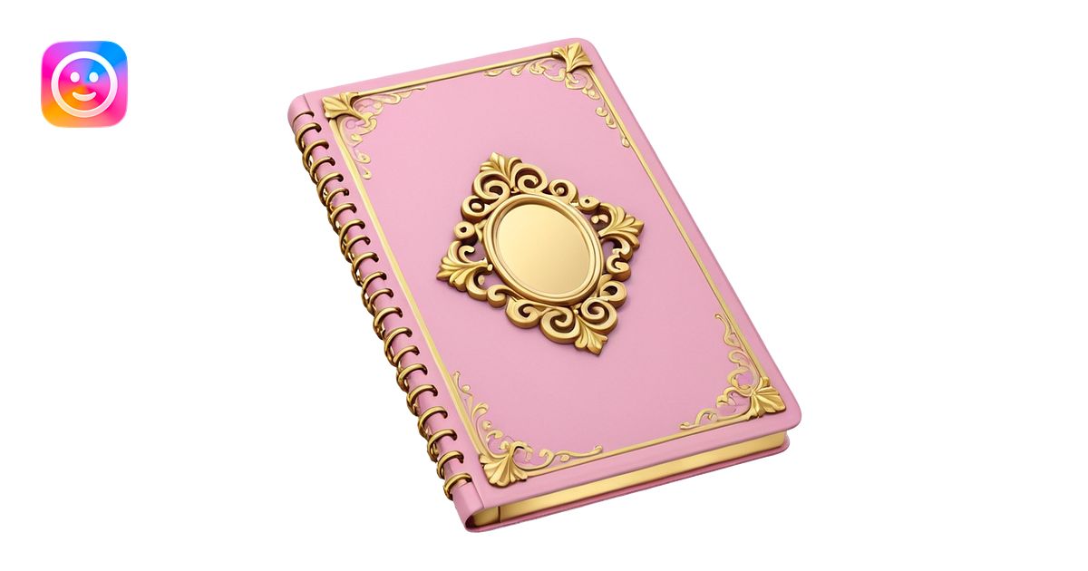 Notebook rococo style, gold and pink and white. angled view emoji | AI Emoji Generator