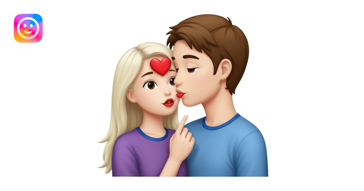 A Cute white skin boy kissing a white skin girl emoji | AI Emoji Generator