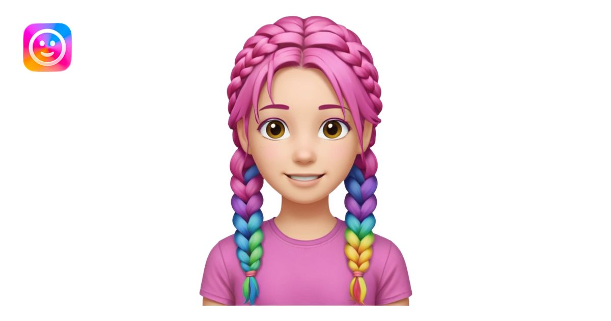 Woman with braided rainbow hair, happy — long braids, pink shirt emoji ...