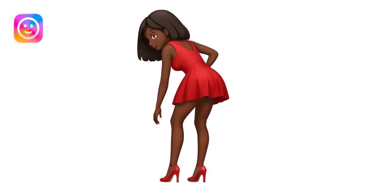 Dark skin emoji in short red dress bending over emoji | AI Emoji Generator