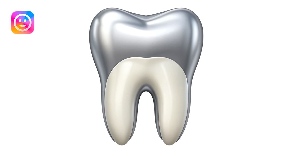 human tooth emoji, smooth chrome ceramic-metal texture, clean medical ...