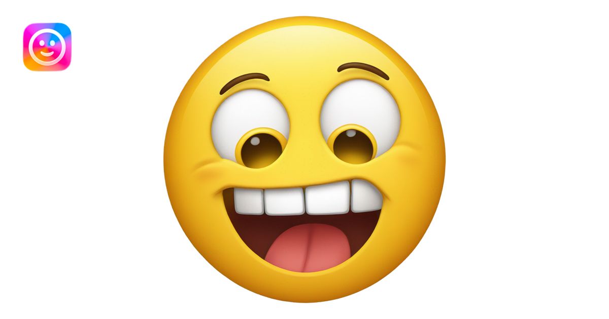 Yellow emoji smiling with it mouth wide open and eye twitching emoji ...