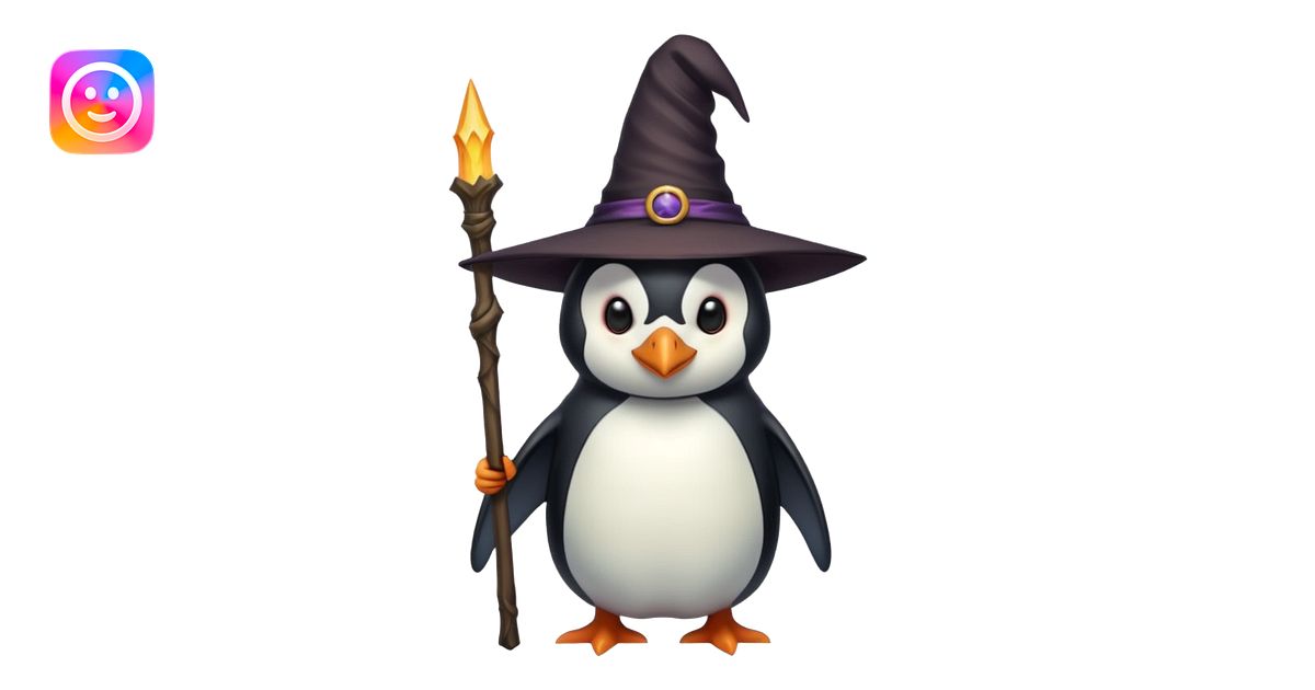 tall Demons Penguin with Witch Hat full body emoji | AI Emoji Generator