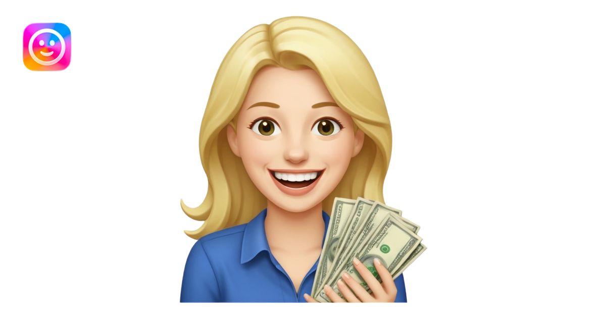 laughing woman holding lots of money emoji | AI Emoji Generator