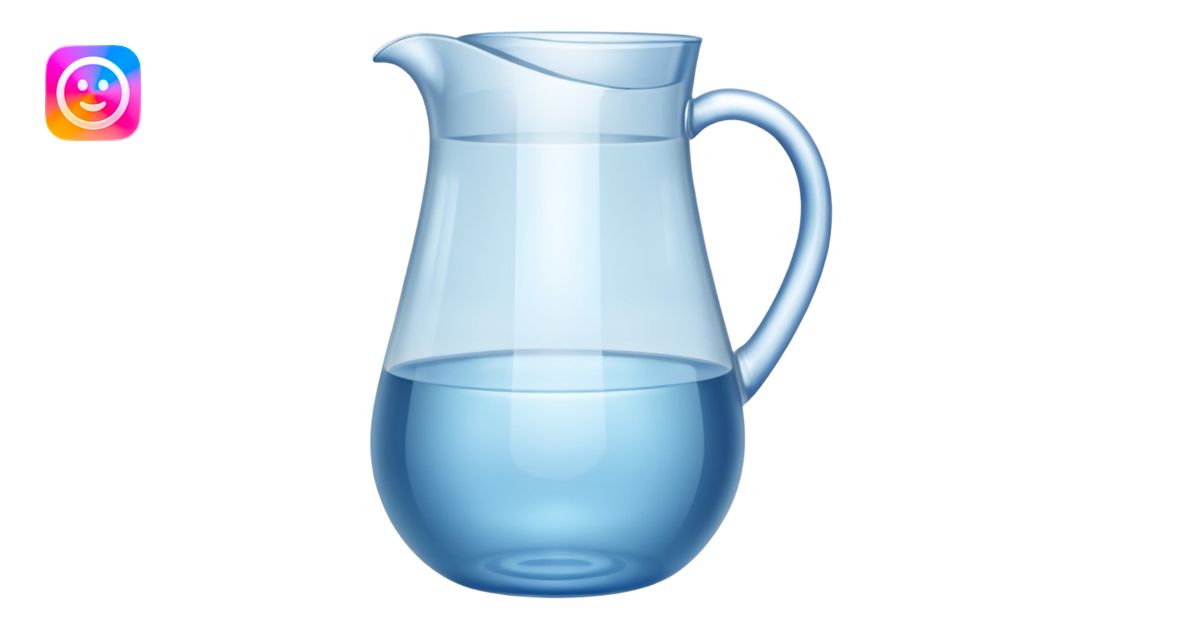 A water pitcher, transparent, slightly blue water, no lid, no droplets ...