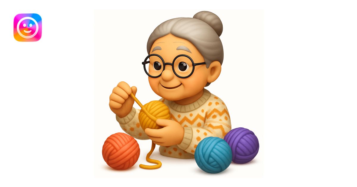 A 3D emoji in iOS emoji aesthetic style of a kind elderly woman winding ...