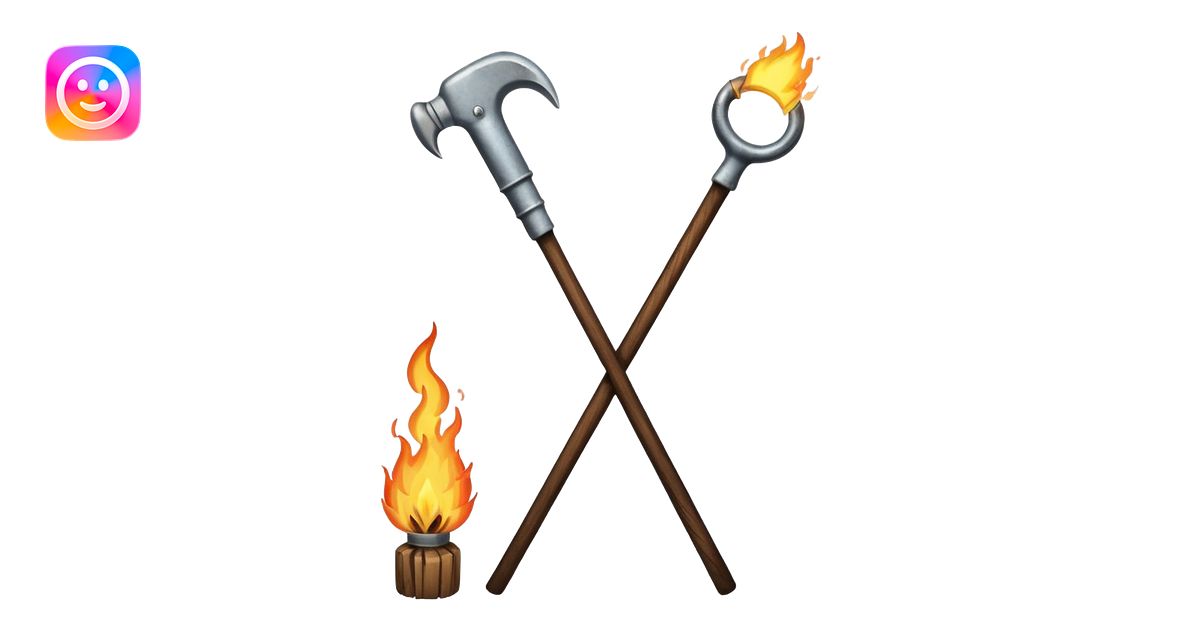 a three pronged farmer's pitchfork and a torch in an x formation emoji ...