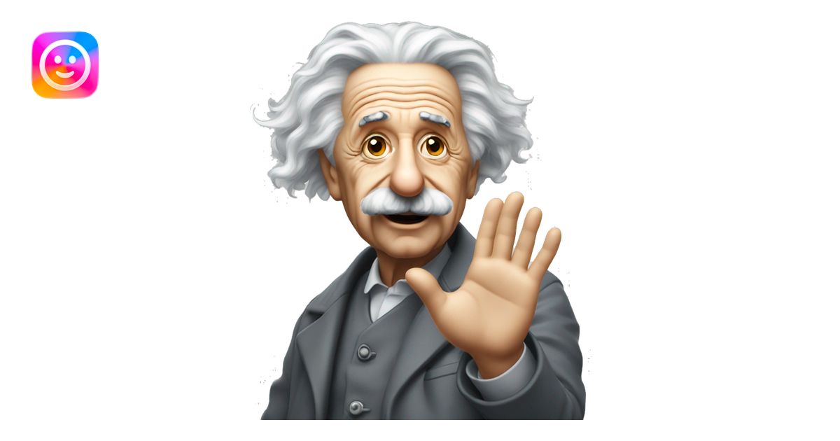 albert einstein with vawing hand emoji | AI Emoji Generator