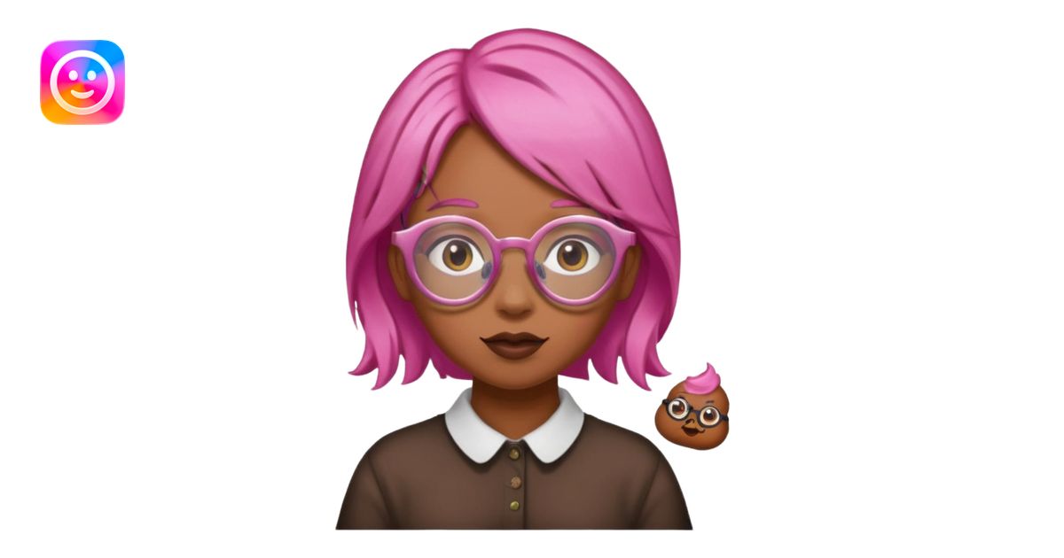 Chica con pelo rosa, gafas de forma de caca y una orquilla de caca ...