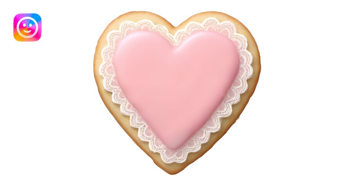 singular heart shaped sugar cookie with pale pink icing and lace emoji ...
