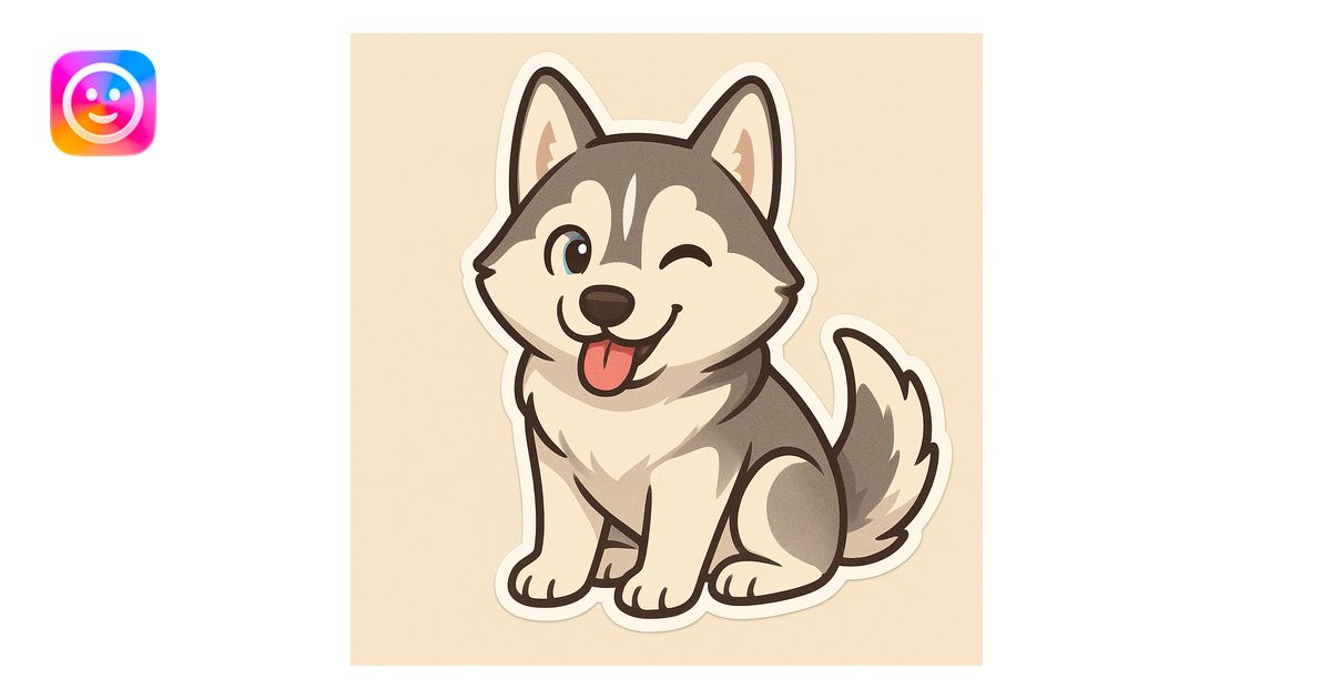 Create a chibi sticker of a playful Husky dog inspired by the right dog ...