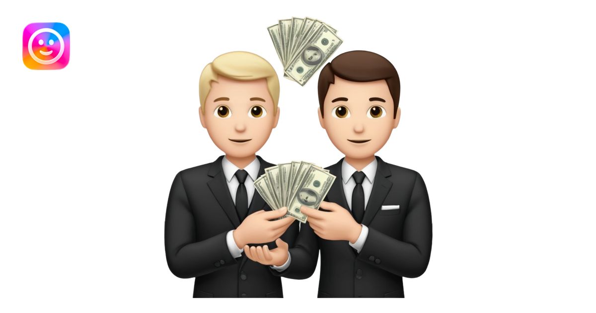 Two men in suits handing over money emoji | AI Emoji Generator
