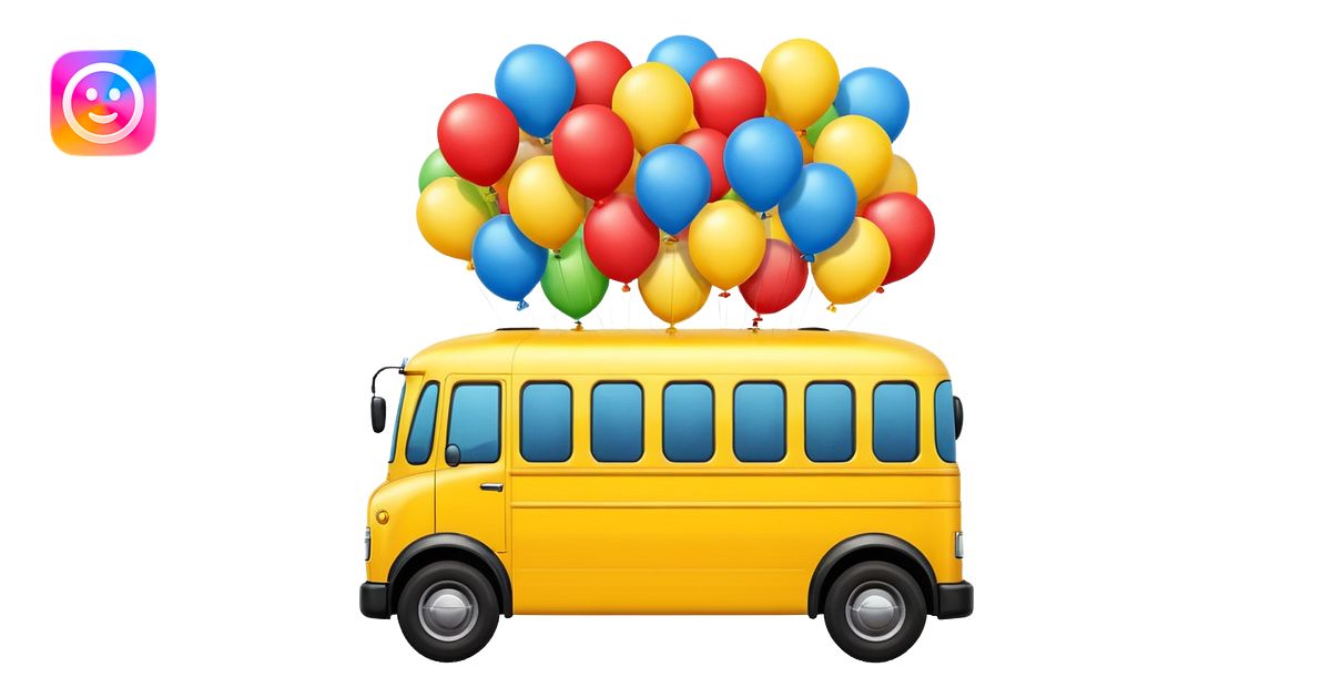 make me a high definition emoji of a bus suspended by ballons emoji ...