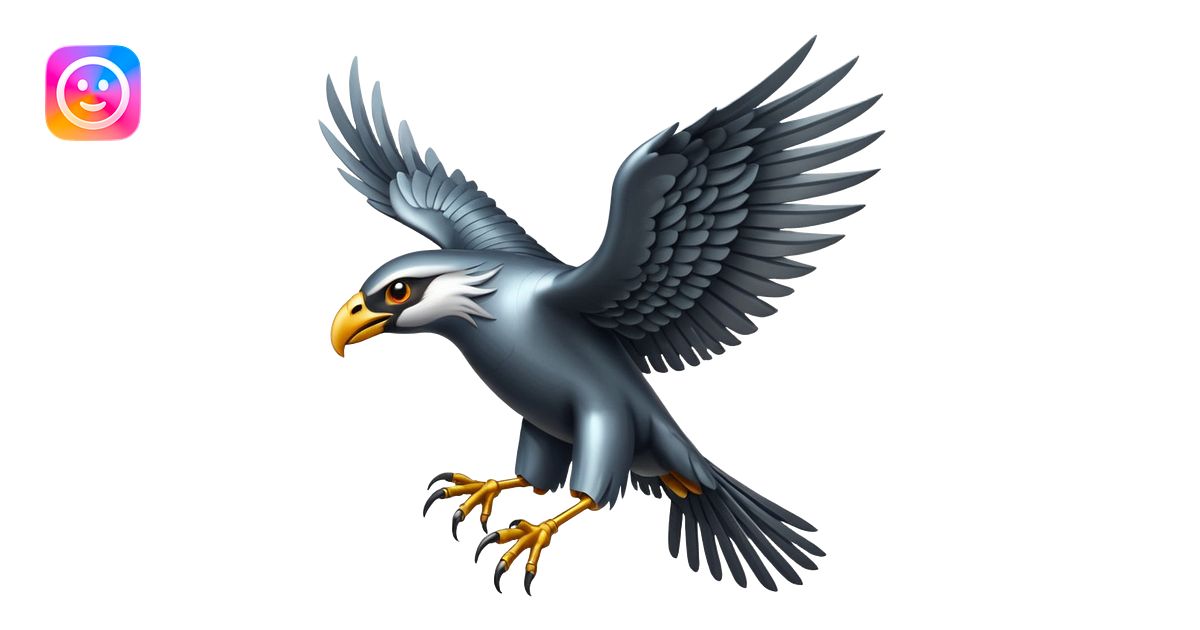 Emoji-style icon of a large metallic predatory bird flying, sharp wings ...