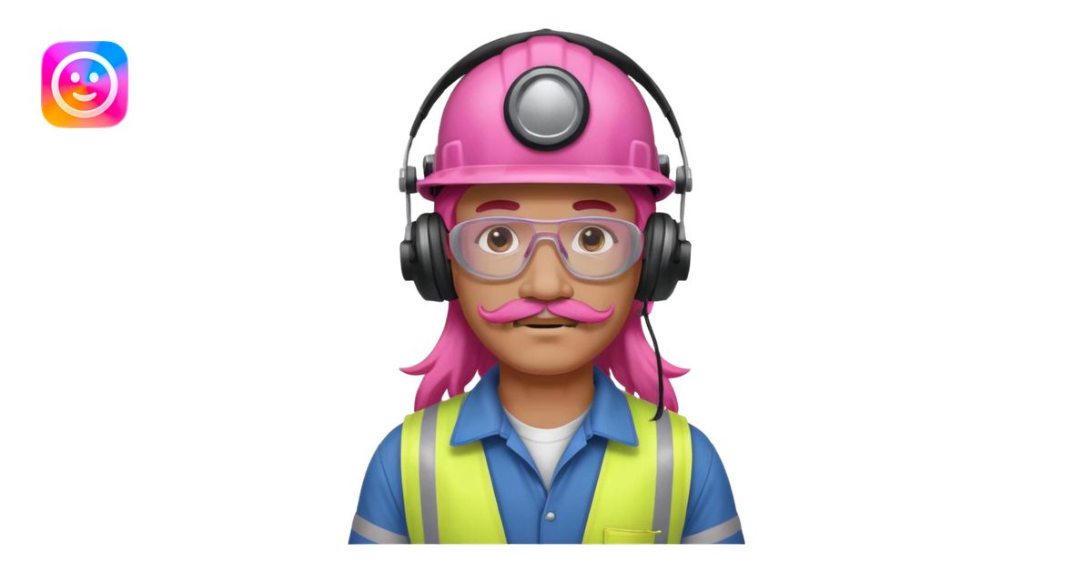 construction worker with long pink hair and ppe headphones and mustache ...