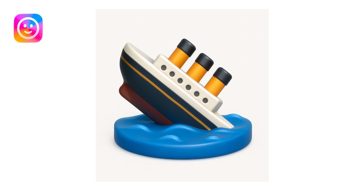 A 3D emoji in iOS emoji aesthetic style of a sinking ship, half ...