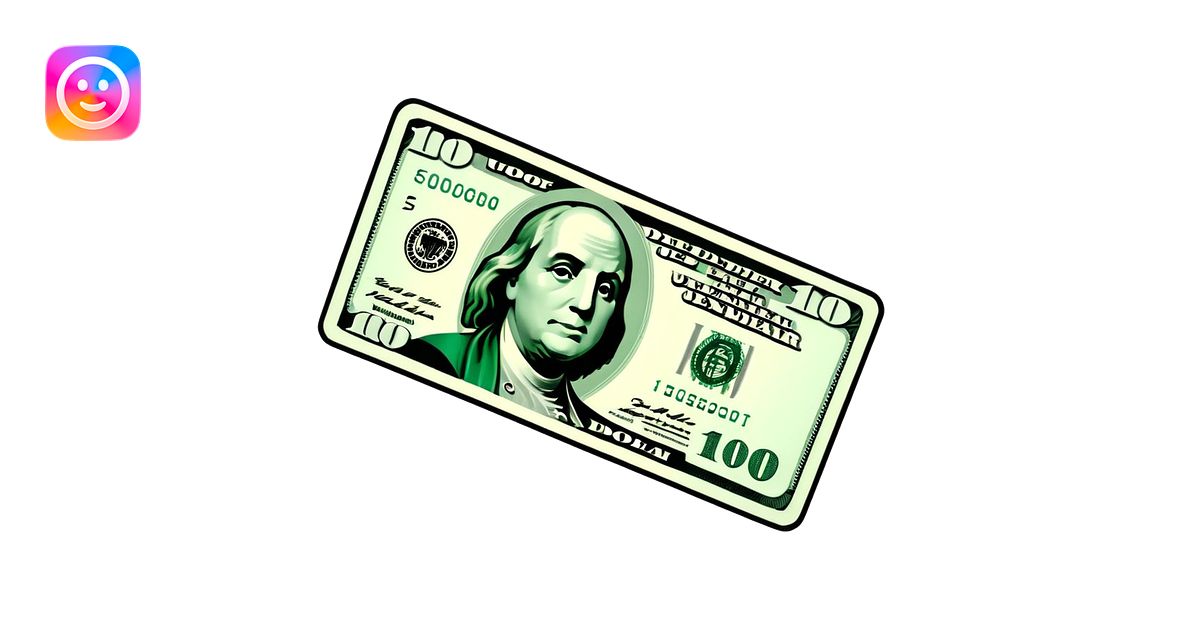 3D realistic US 100 dollar bill sticker, slight perspective, centered ...