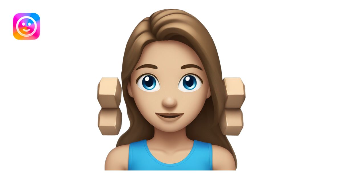 girl with long brown hair, bright blue eyes, lifting weights emoji | AI ...