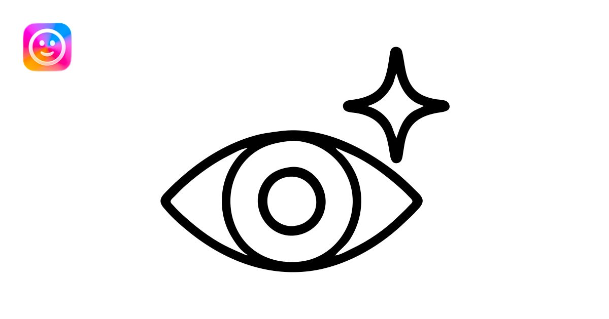 black outlined icon of an eye with a sparkle, representing visual ...