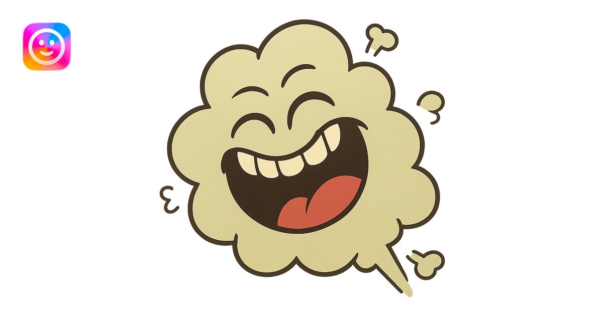 a cartoon fart cloud with a big laughing face, playful and silly ...