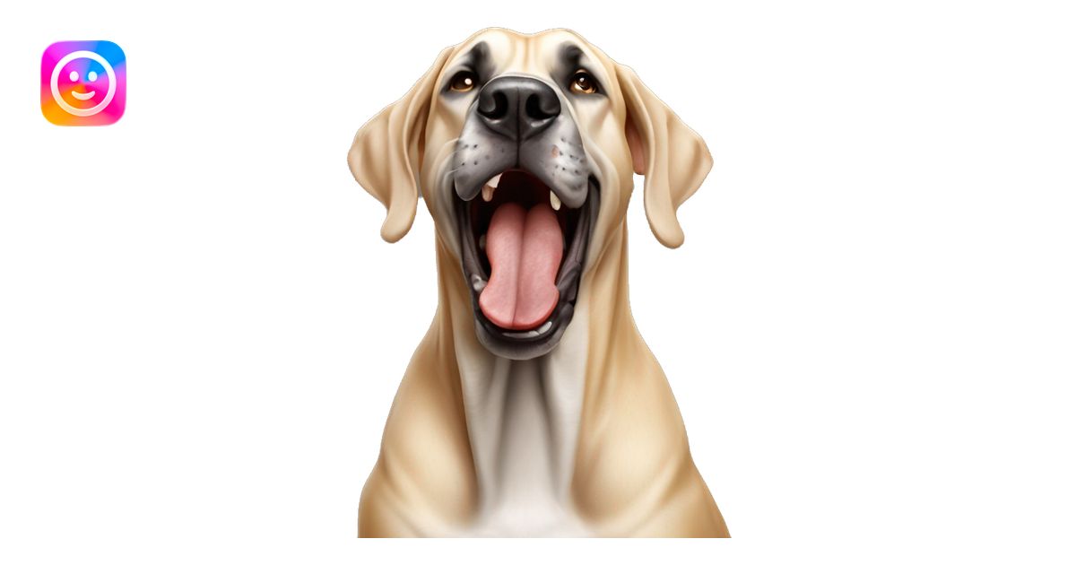 Hyper realistic tan Great Dane yawning emoji | AI Emoji Generator