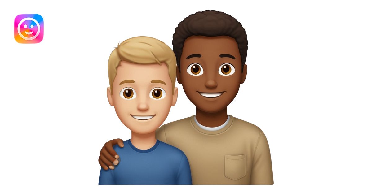 Tall white guy with dwarf black kid emoji | AI Emoji Generator