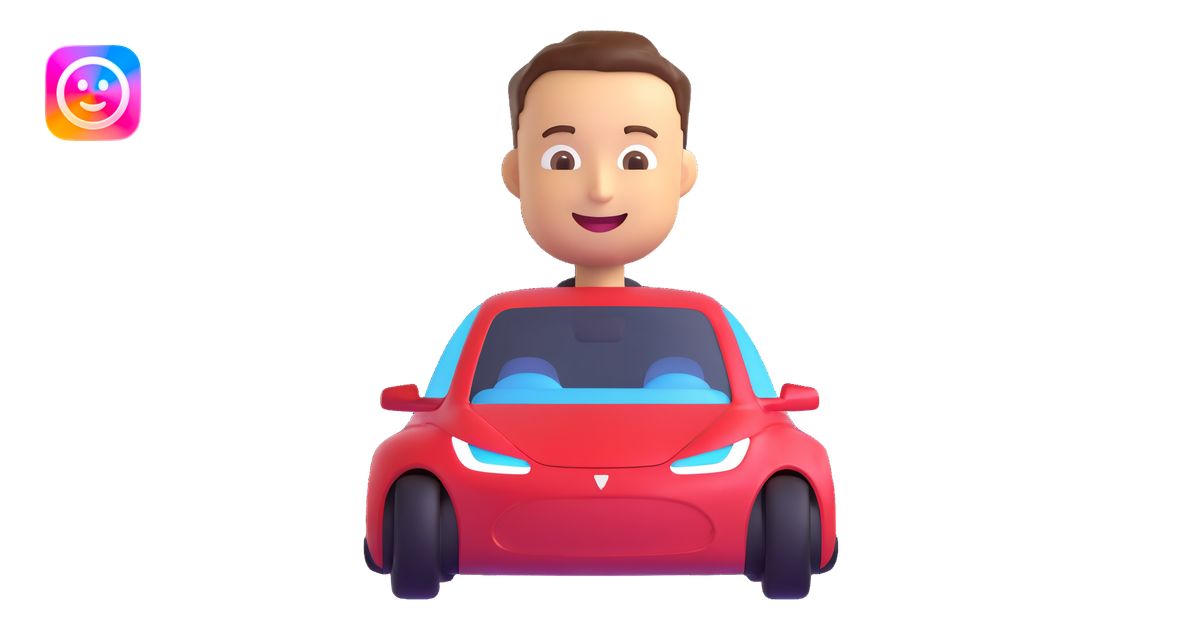 Elon Musk emoji with electric car, happy face emoji | AI Emoji Generator