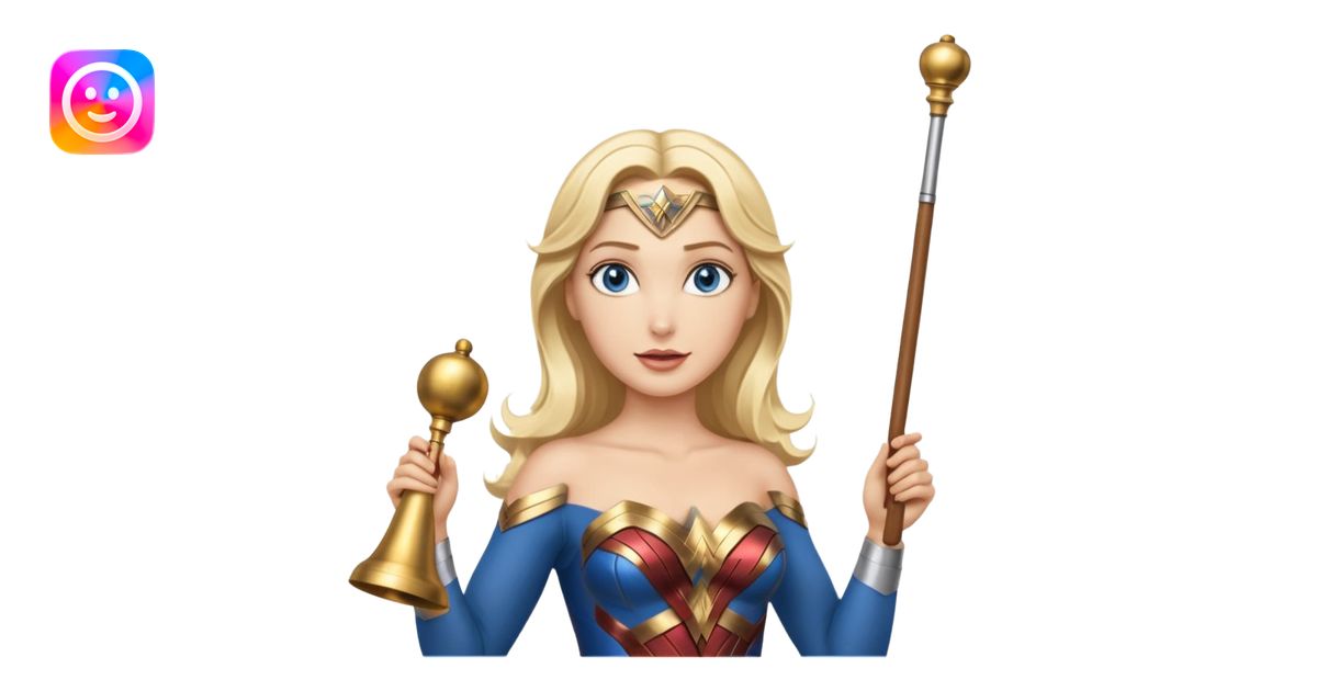 Blonde blue eyes Wonder Woman holding bell and short white orchestra ...