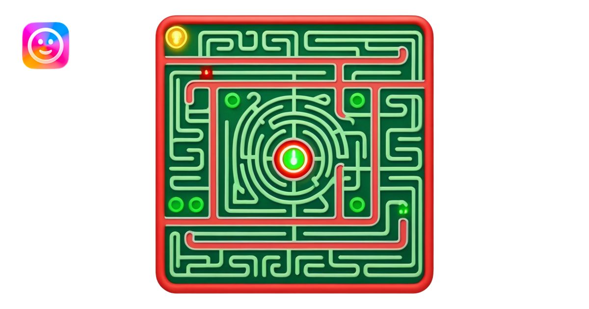Create a realistic emoji of a maze with different patterns in red which ...