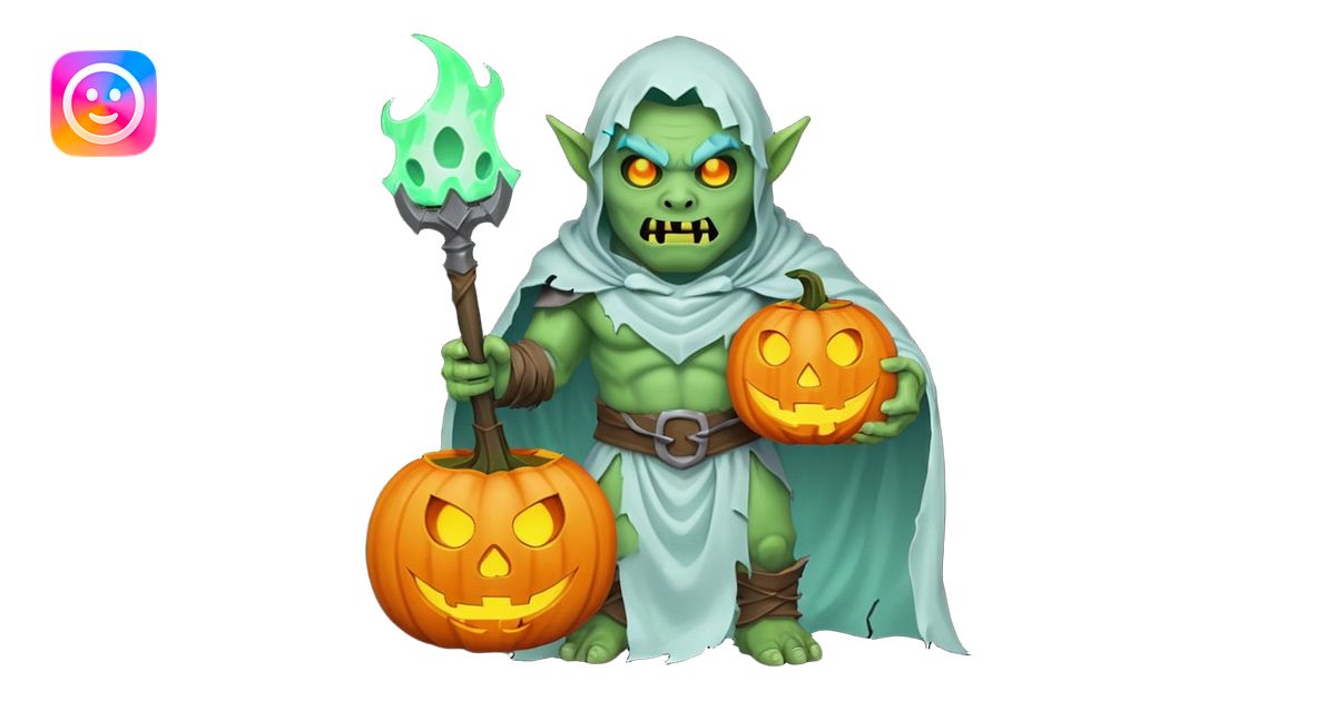 male orc warrior ghost emoji, green skin, tusks, wearing torn white ...