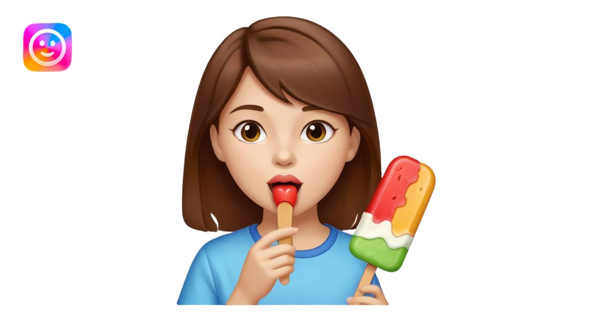 Brown hair Girl licks popsicle emoji | AI Emoji Generator