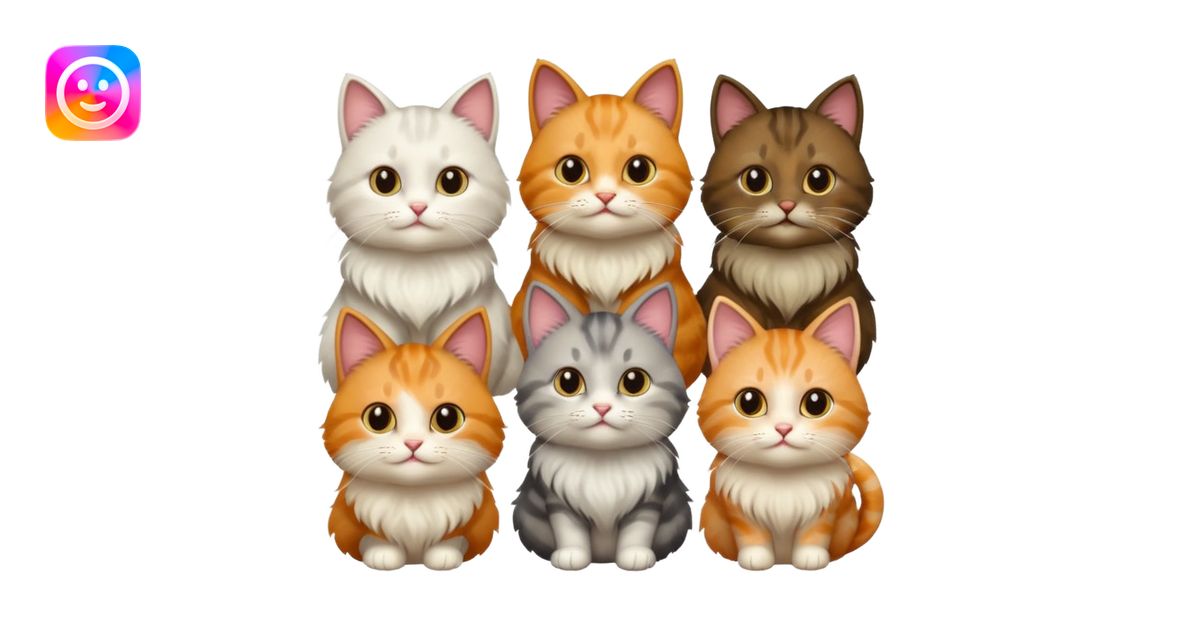 6 realistic looking cats with different natural coloured coats emoji ...
