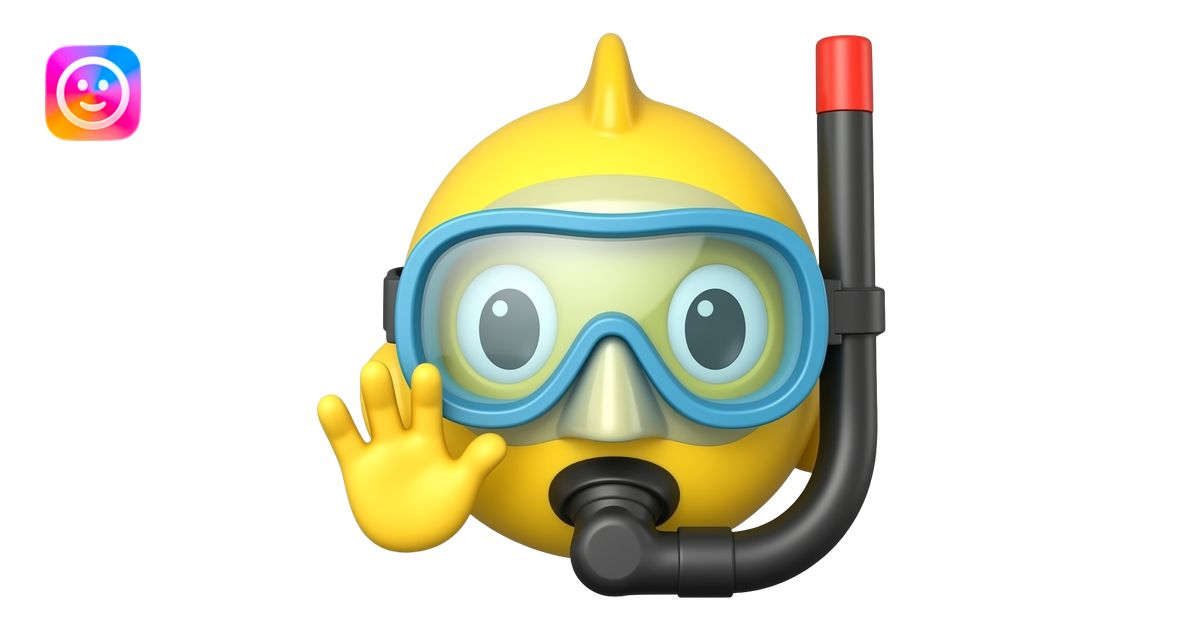 A regular yellow circle face emoji but it has scuba goggles and ...