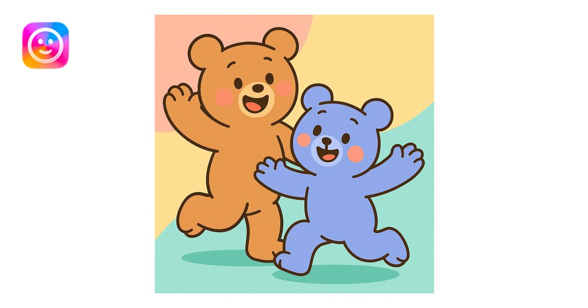 bubu and dudu bear, playful pose, smiling, pastel colors illustration ...