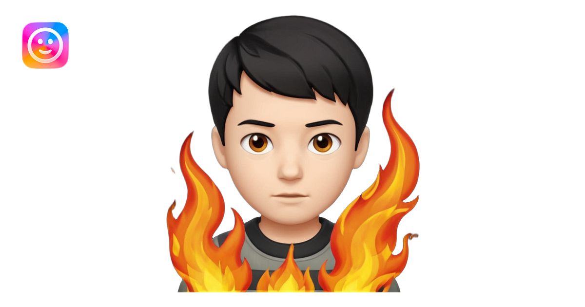 boy with short black hair, fire, risk-taker, realist emoji | AI Emoji ...